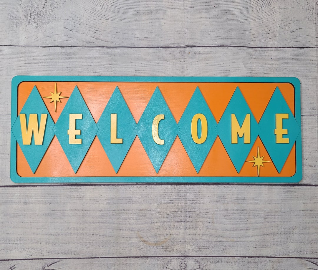 Mid Century Modern Welcome Sign MCM Atomic Starburst - Etsy