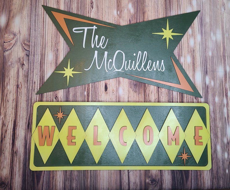 Mid Century Modern Welcome Sign Retro MCM Atomic Starburst - Etsy