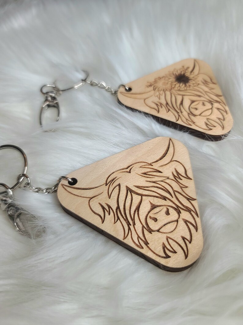 Highland Cow Keychain Boho Floral Highland Cattle Keyring - Etsy