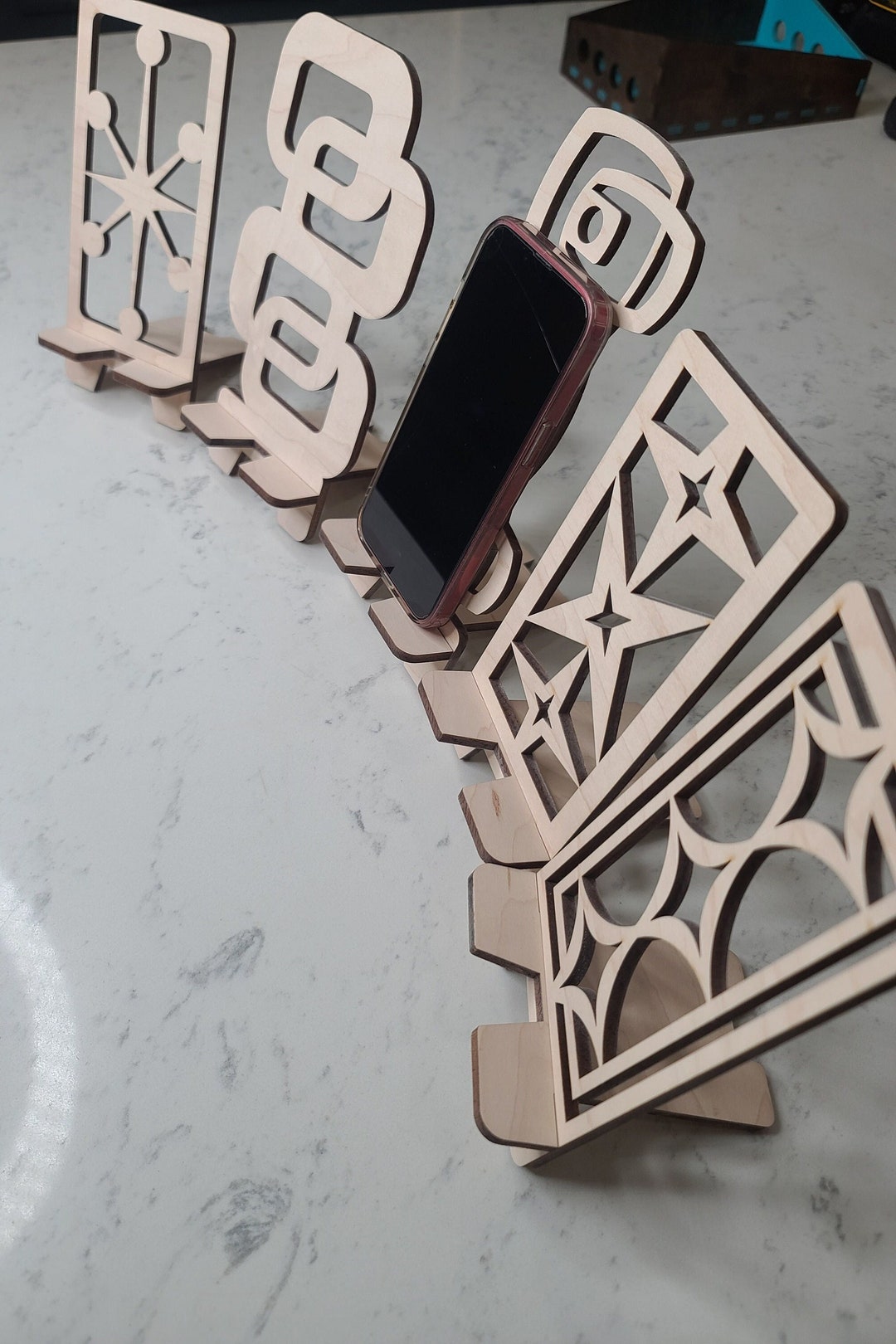 Mid Century Modern Wood Cell Phone Stand: Laser Cut Retro Design - Etsy