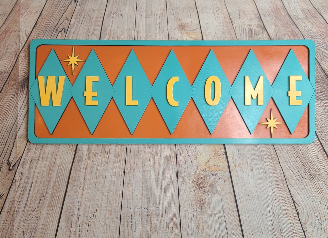 Mid Century Modern Welcome Sign MCM Atomic Starburst - Etsy