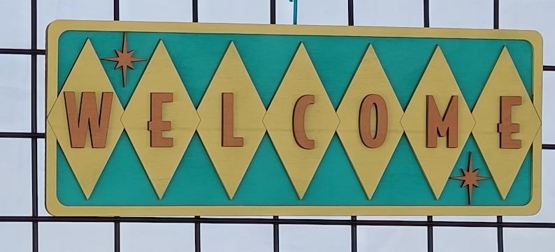 Mid Century Modern Welcome Sign MCM Atomic Starburst - Etsy