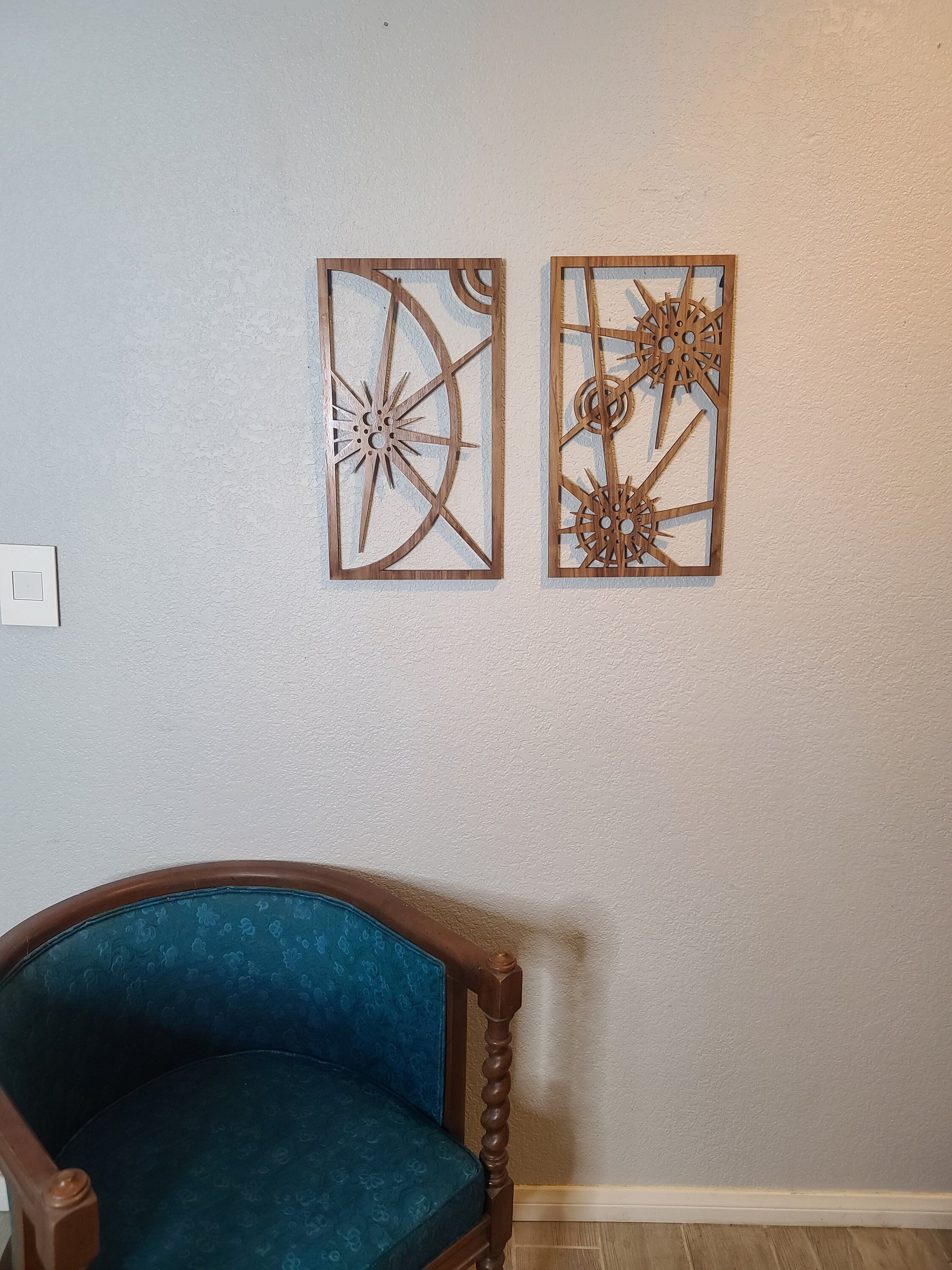 Mid Century Atomic Age Burst Wood Wall Art 2 Panel Art Piece - Etsy