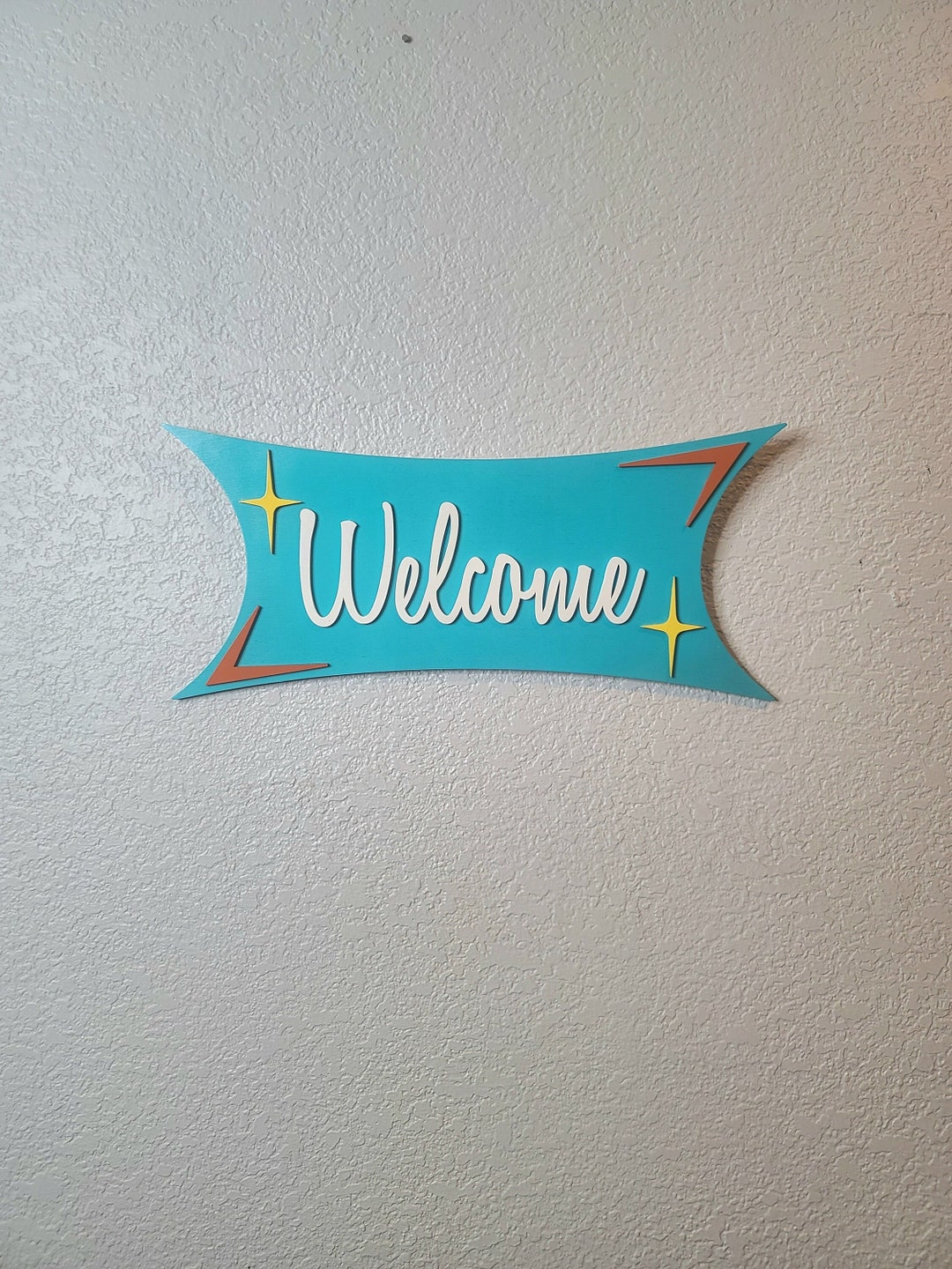Mid Century Modern Wood Welcome Sign: Retro Curved Design - Etsy