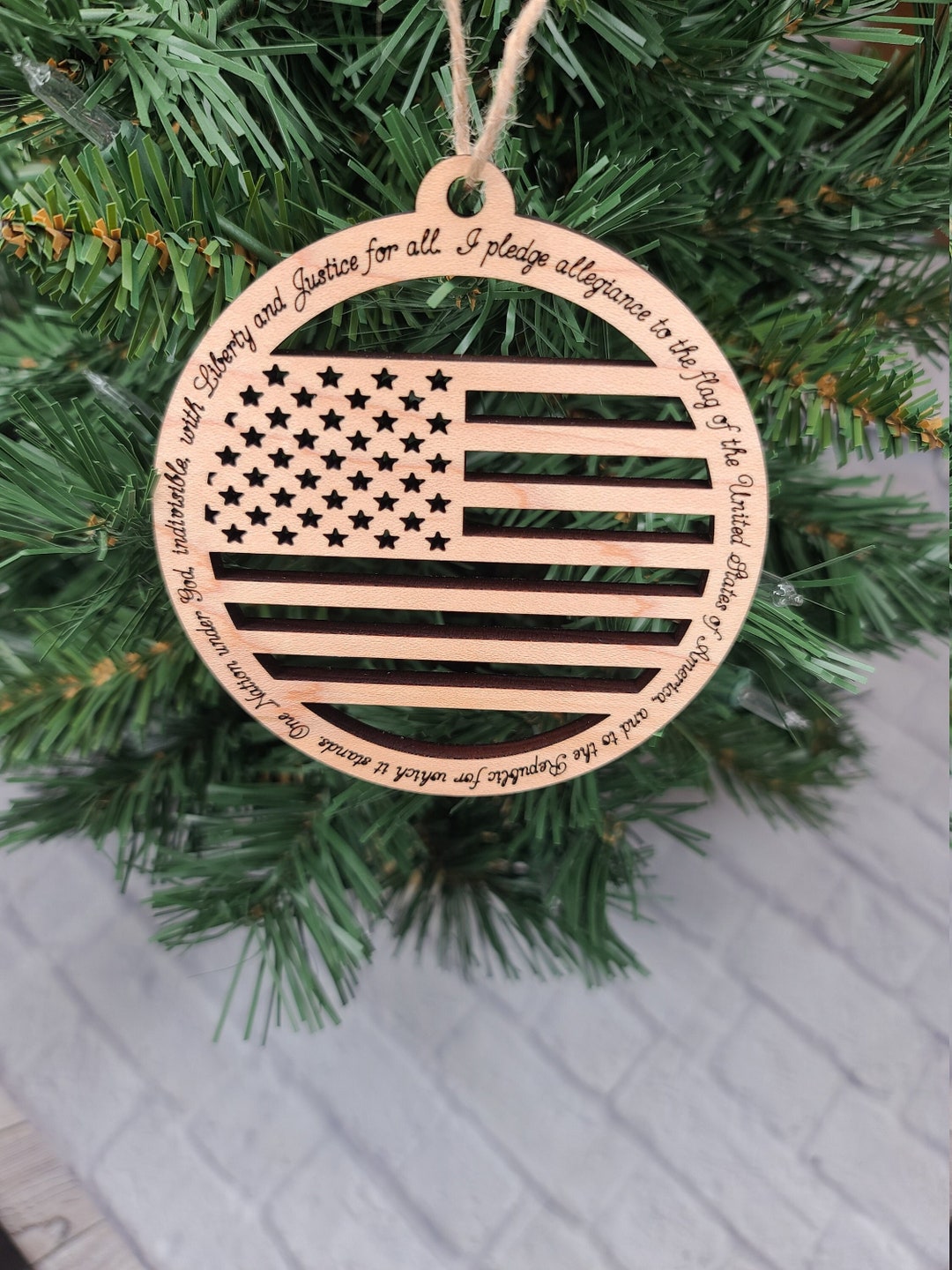 Pledge of Allegiance Flag Wood Ornament, Patriotic US Flag Ornament - Etsy