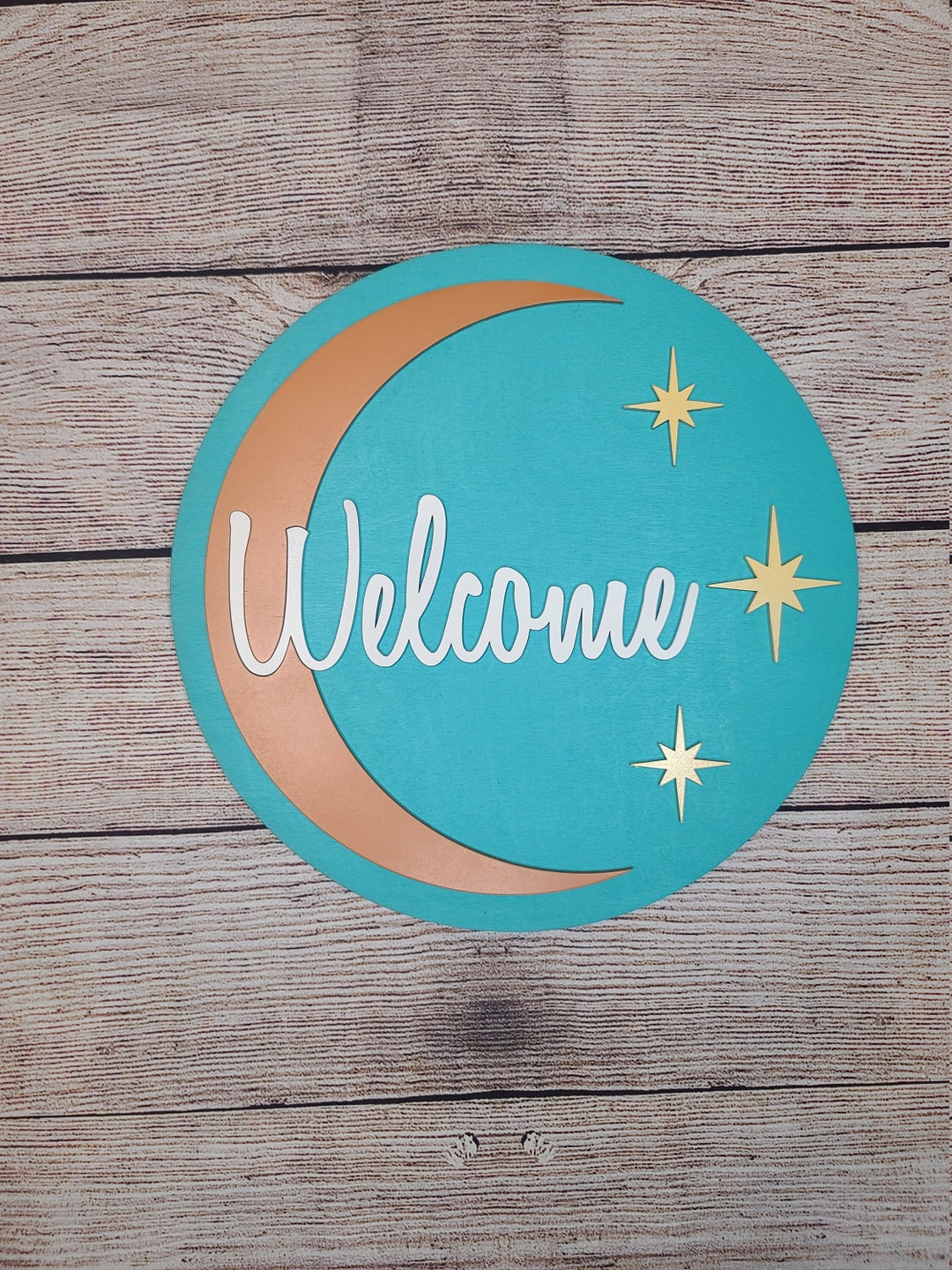 Mid Century Modern Moon and Star Welcome Sign, Retro MCM Atomic ...