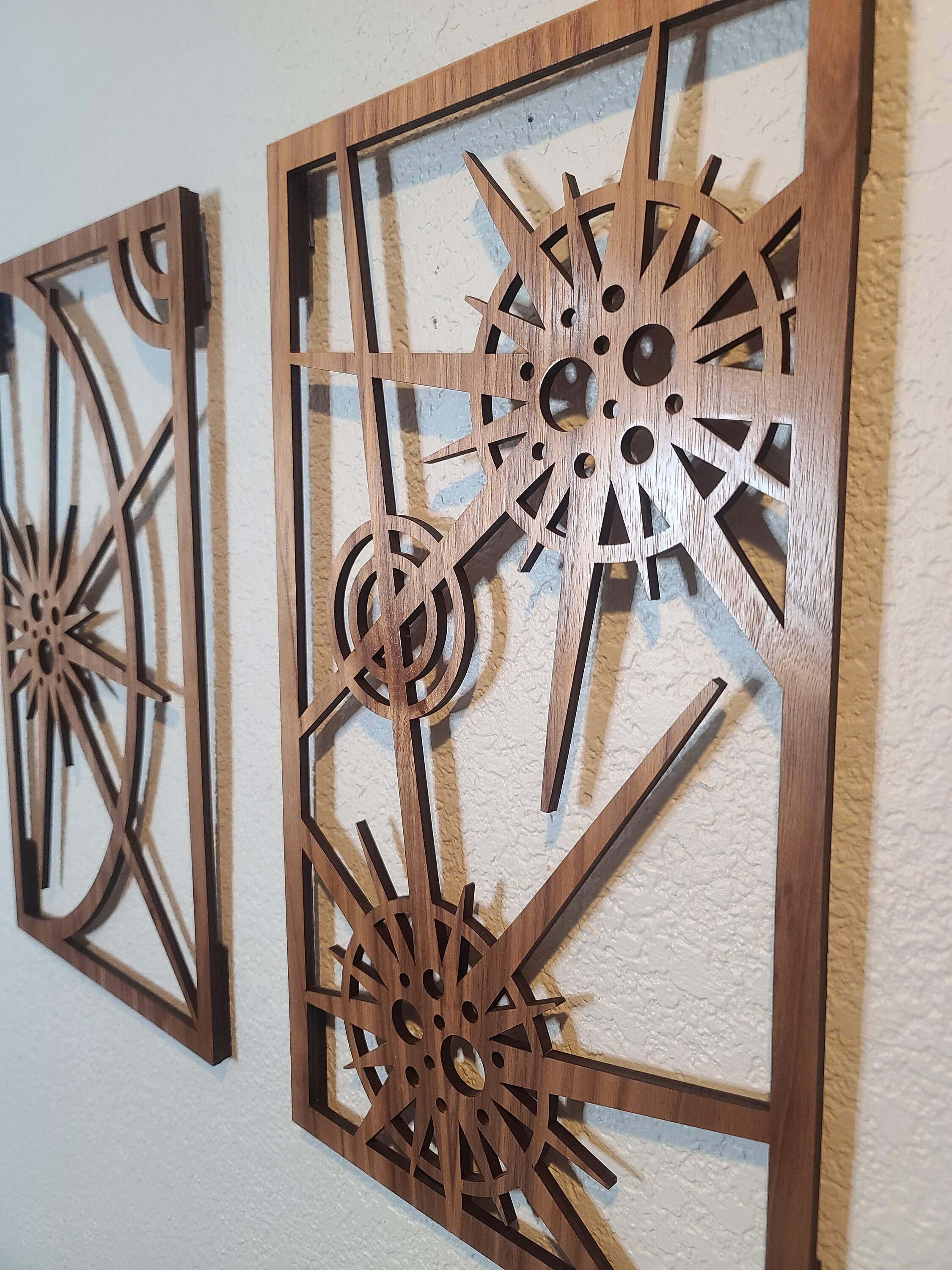 Mid Century Atomic Age Burst Wood Wall Art, 2 Panel Art Piece - Etsy