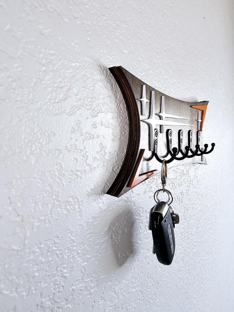 Mid-century Modern Key Ring Rack: Laser Cut Wood Leash Holder - Etsy