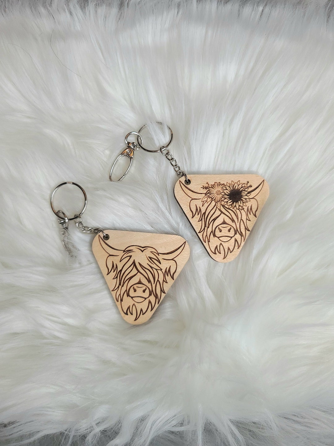Highland Cow Keychain Boho Floral Highland Cattle Keyring - Etsy