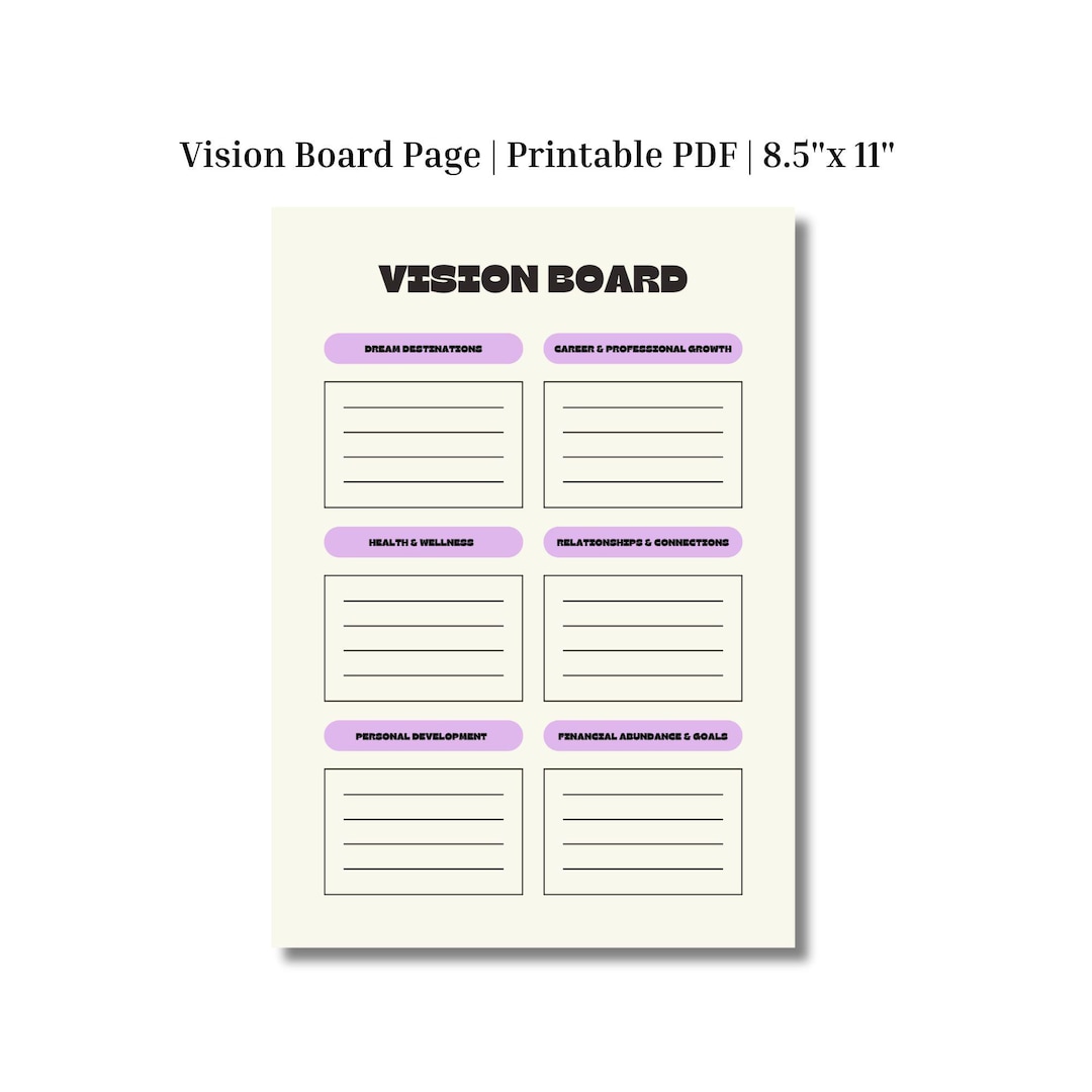 Vision Board Template Printable | PDF File 8.5" X 11" - Etsy