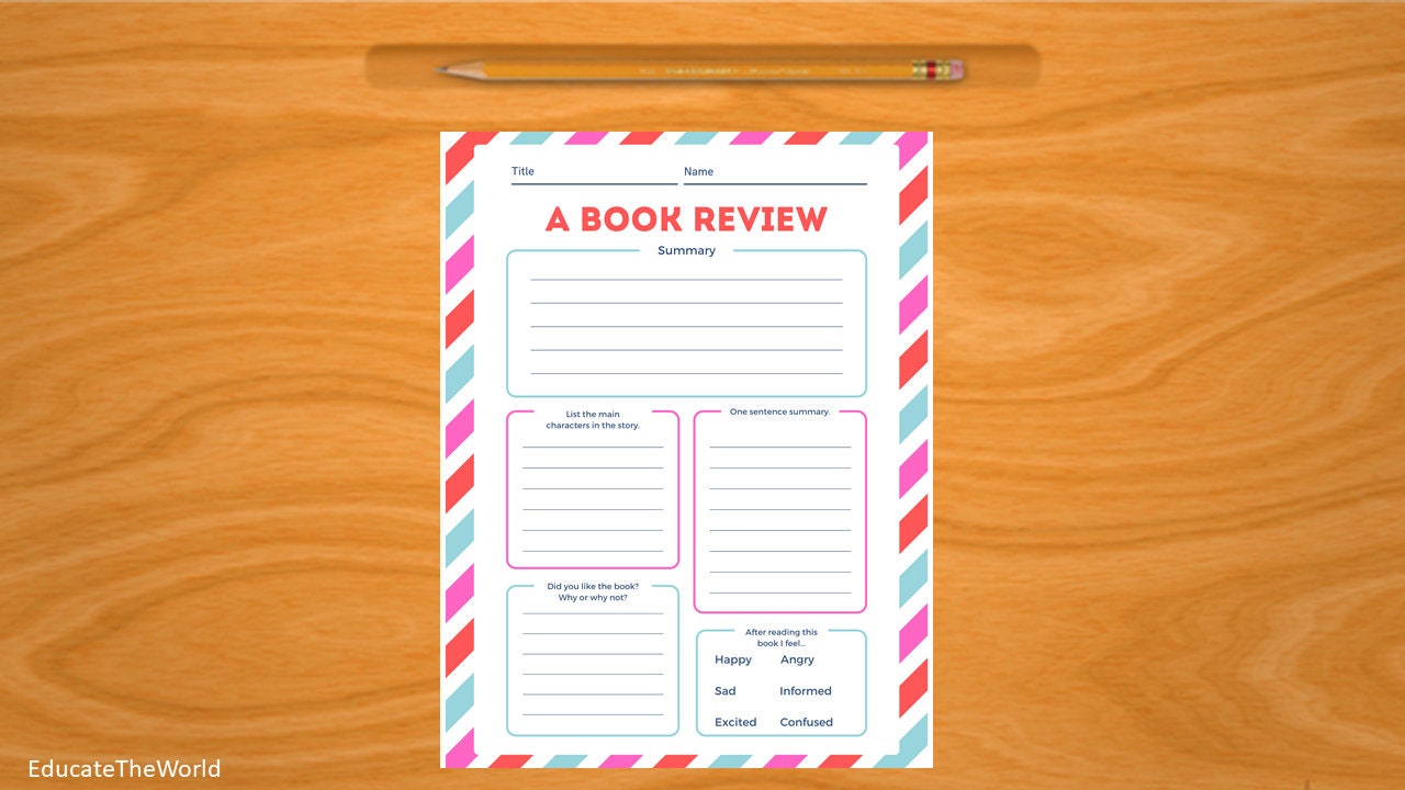 Book Review Worksheet, At-home and In-class Reading Review Sheet ...