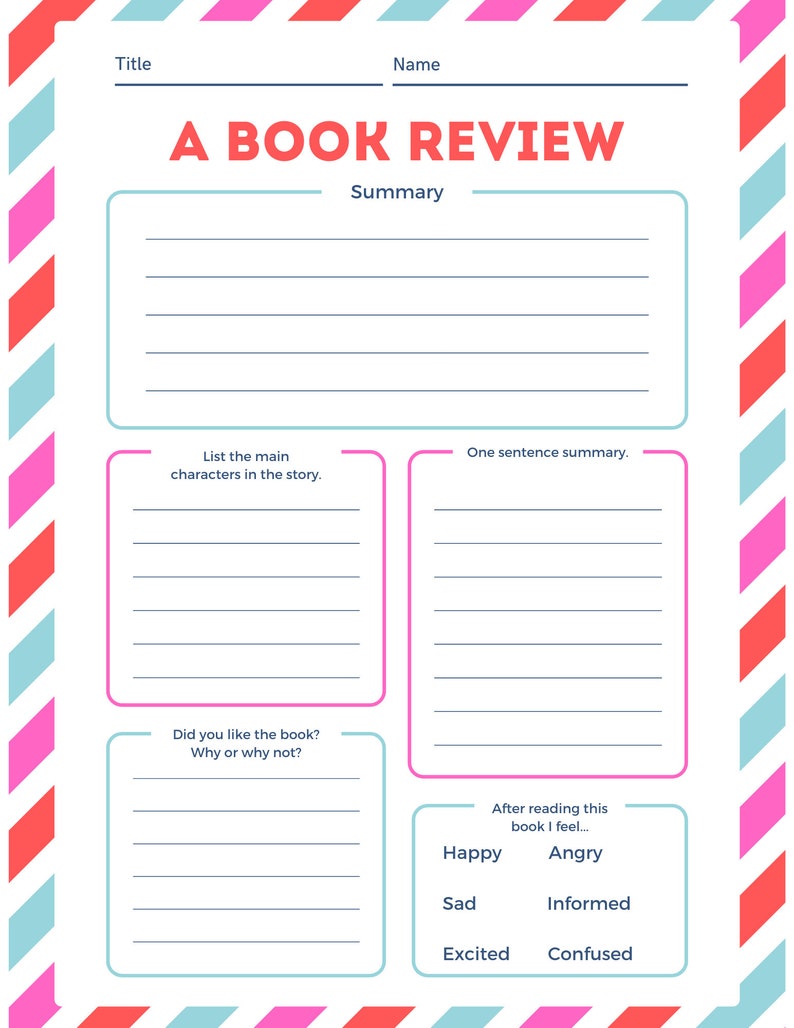Book Review Worksheet, At-home and In-class Reading Review Sheet ...