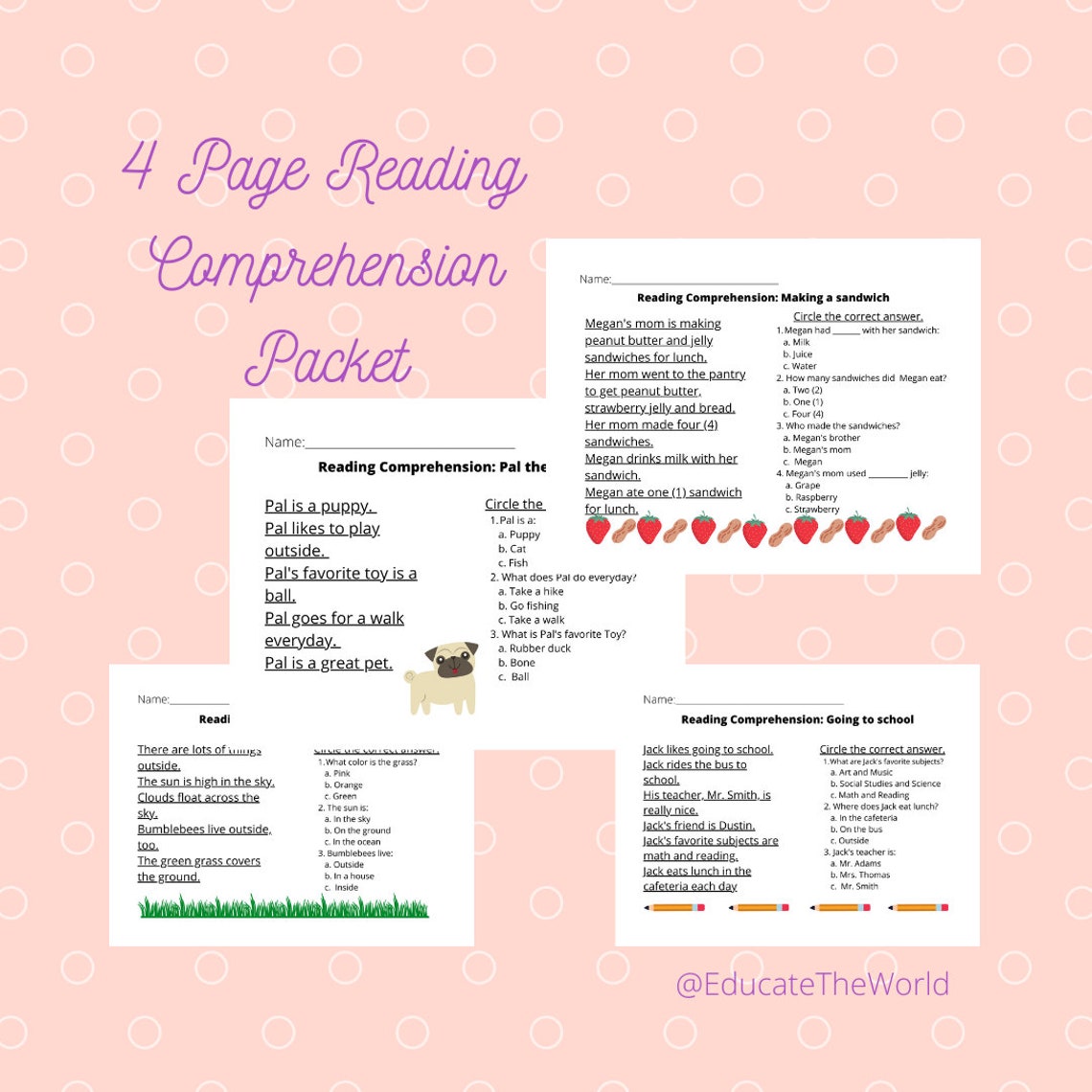 Reading Comprehension Packet; Literature Worksheets; At-home Learning ...