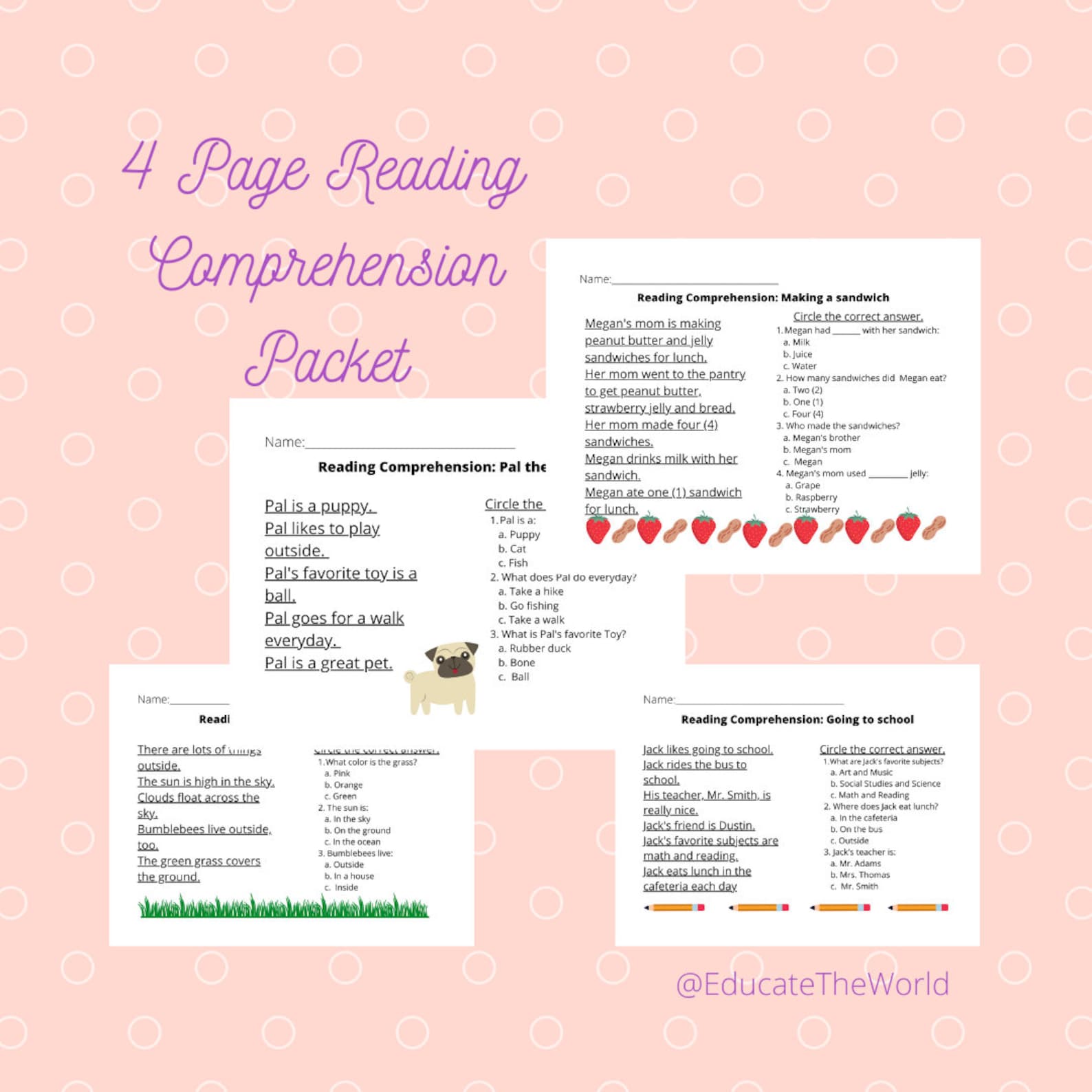 Reading Comprehension Packet; Literature Worksheets; At-home Learning ...