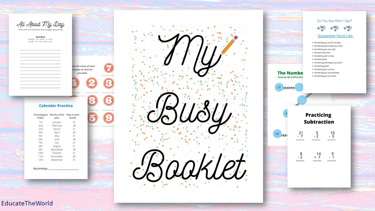 My Busy Booklet Preschool Kindergarten Worksheet Set, Early Grade ...
