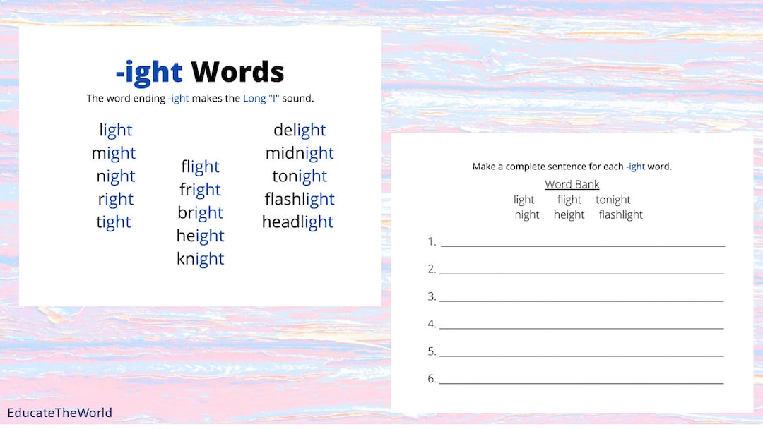 Learning -ight Words Worksheet Set; At-home Learning; Practice Work ...