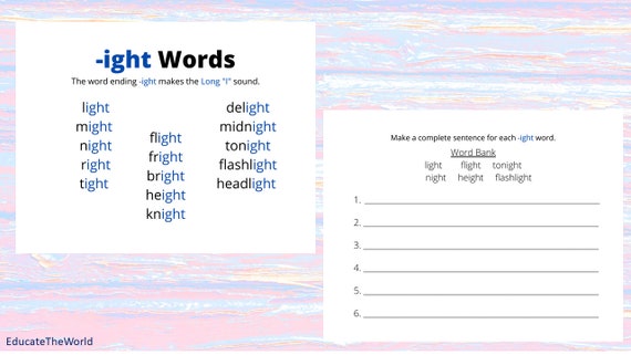 Learning ight Words Worksheet Set At-Home Learning Practice | Etsy