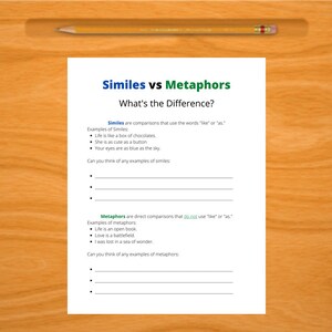 Similes and Metaphors Learning Handout for Students; Literary Elements ...