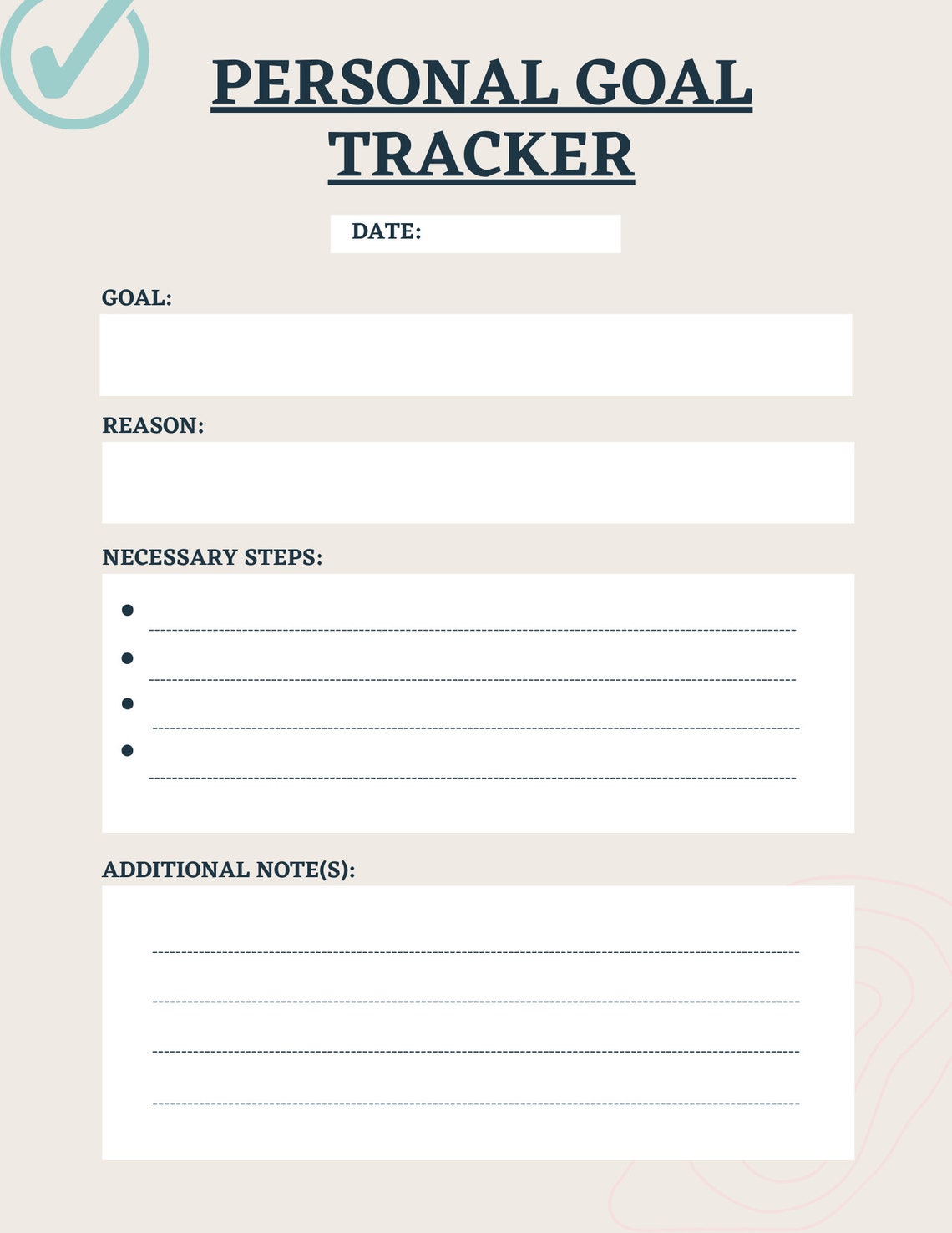 Goal Setting Worksheet, Personal Goals Tracker, Daily Goals Planner ...