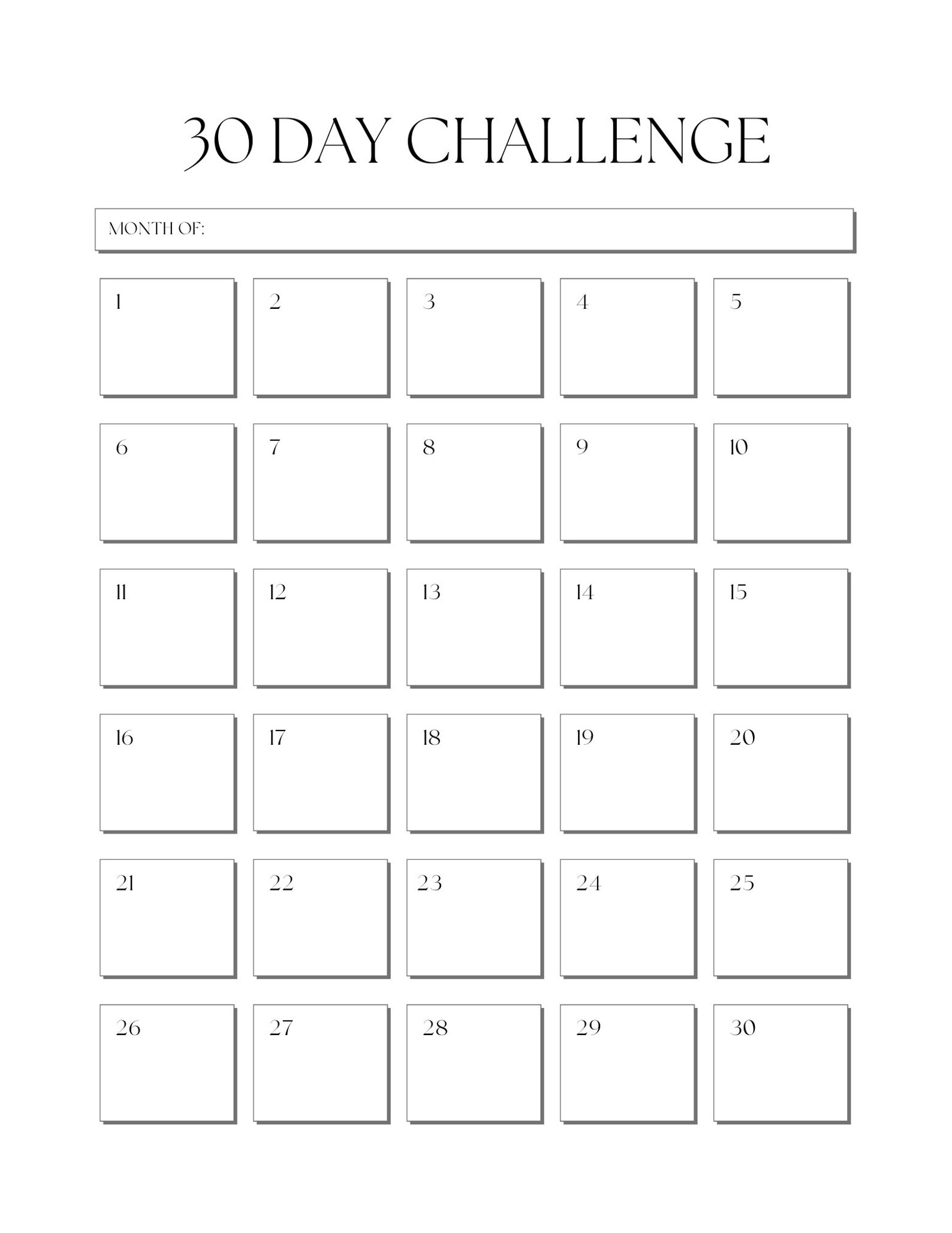 30 DAY CHALLENGE Printable Great for Fitness and Money Saving Goals - Etsy