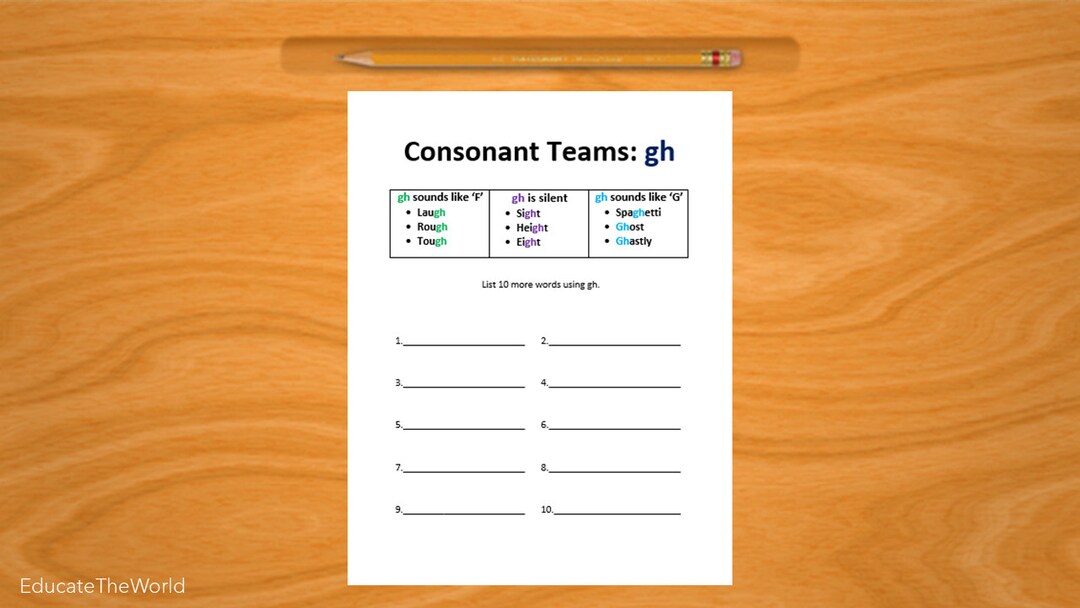Letter Teams Handout 'gh', Worksheet; At-home Learning; Practice Work ...