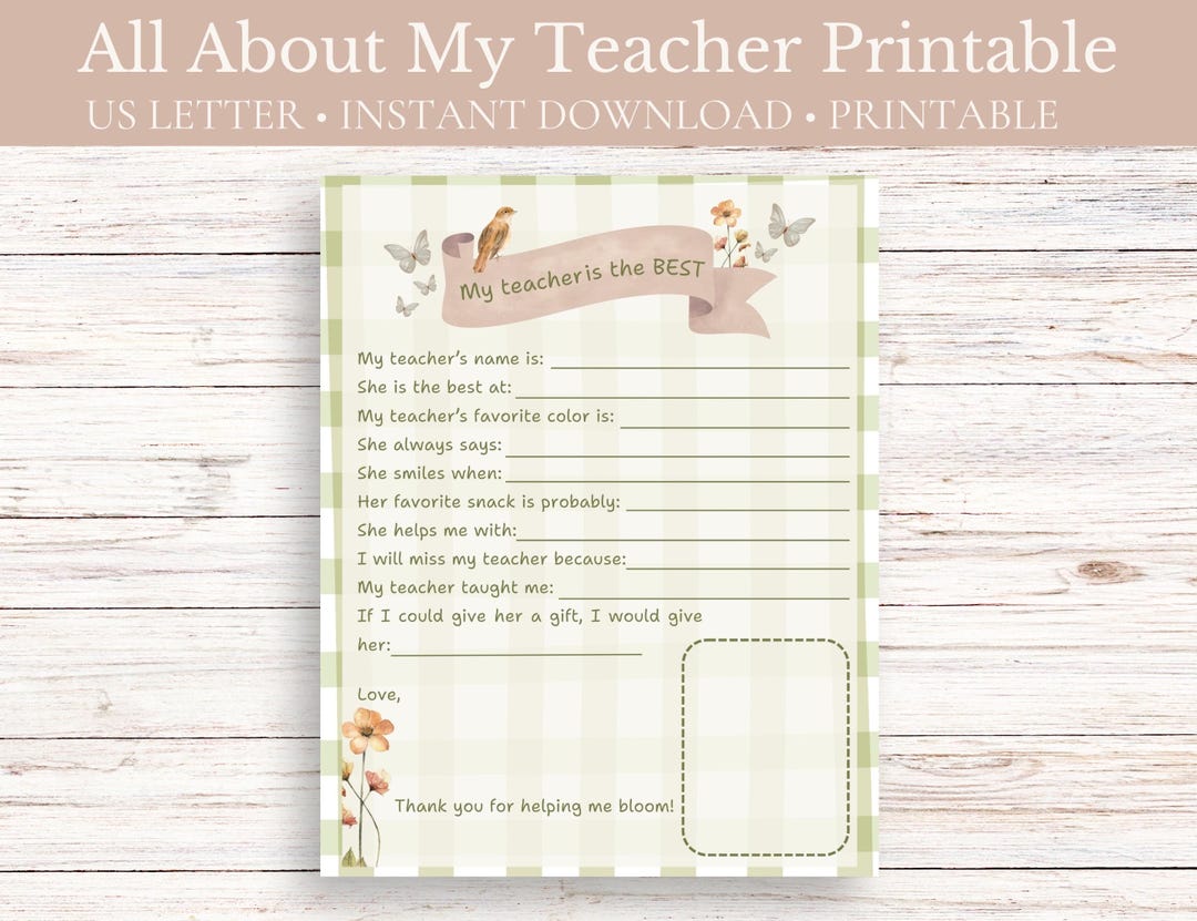 All About My Teacher Printable | End of Year Teacher Gift for Preschool ...