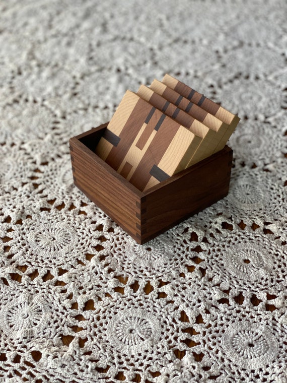Coasters and Box set of 4 Mosaic pattern Walnut Cherry | Etsy