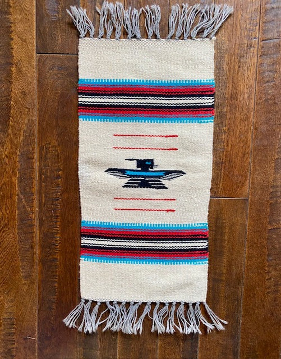 Vintage Chimayo Handwoven Wool Thunderbird Mat Small Rug 24' X 10 - Etsy