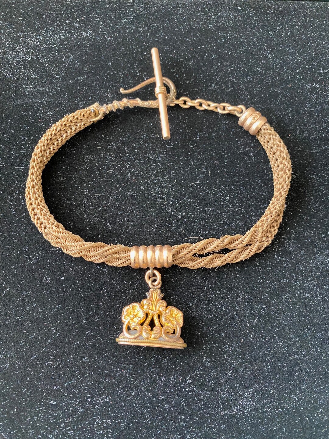 Antique Victorian Mourning Woven Brown Hairwork W Gold Filled Pocket ...