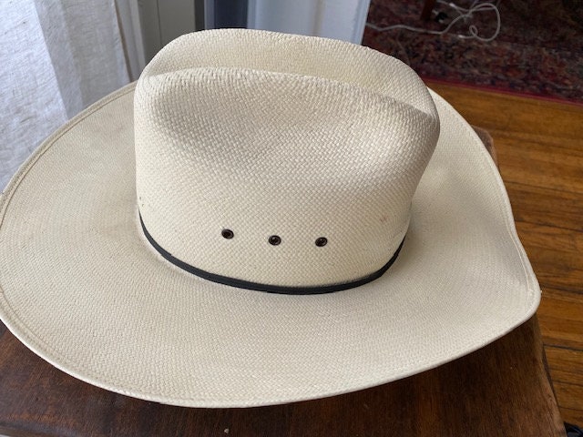 Vintage Bailey U-rollit off White Straw Western Cowboy Hat - Size 7-1/2 ...