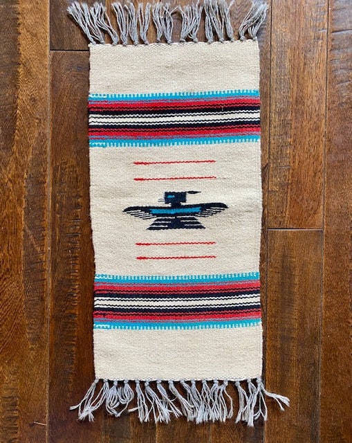 Vintage Chimayo Handwoven Wool Thunderbird Mat Small Rug 24' X 10 - Etsy