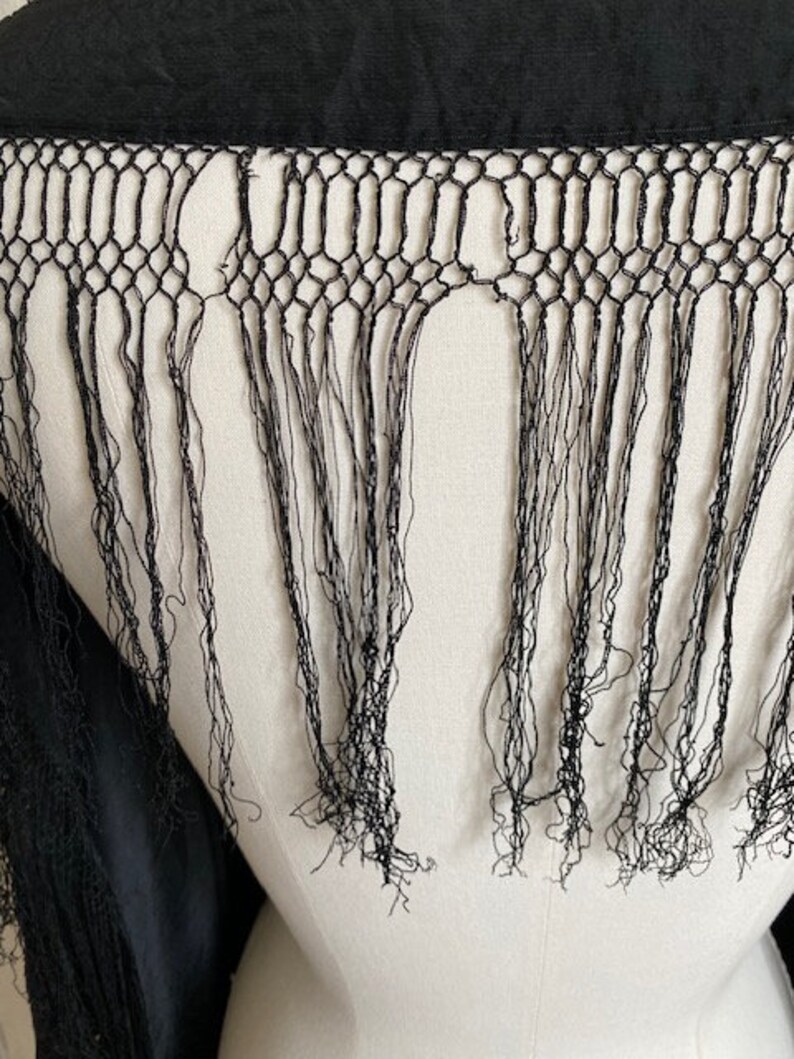 Beautiful Large Vintage Victorian Black Silk Hand Embroidered Piano ...