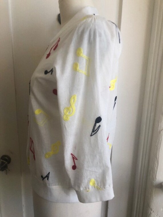VINTAGE MUSICAL NOTE embroidered sheer cotton zip fro… - Gem