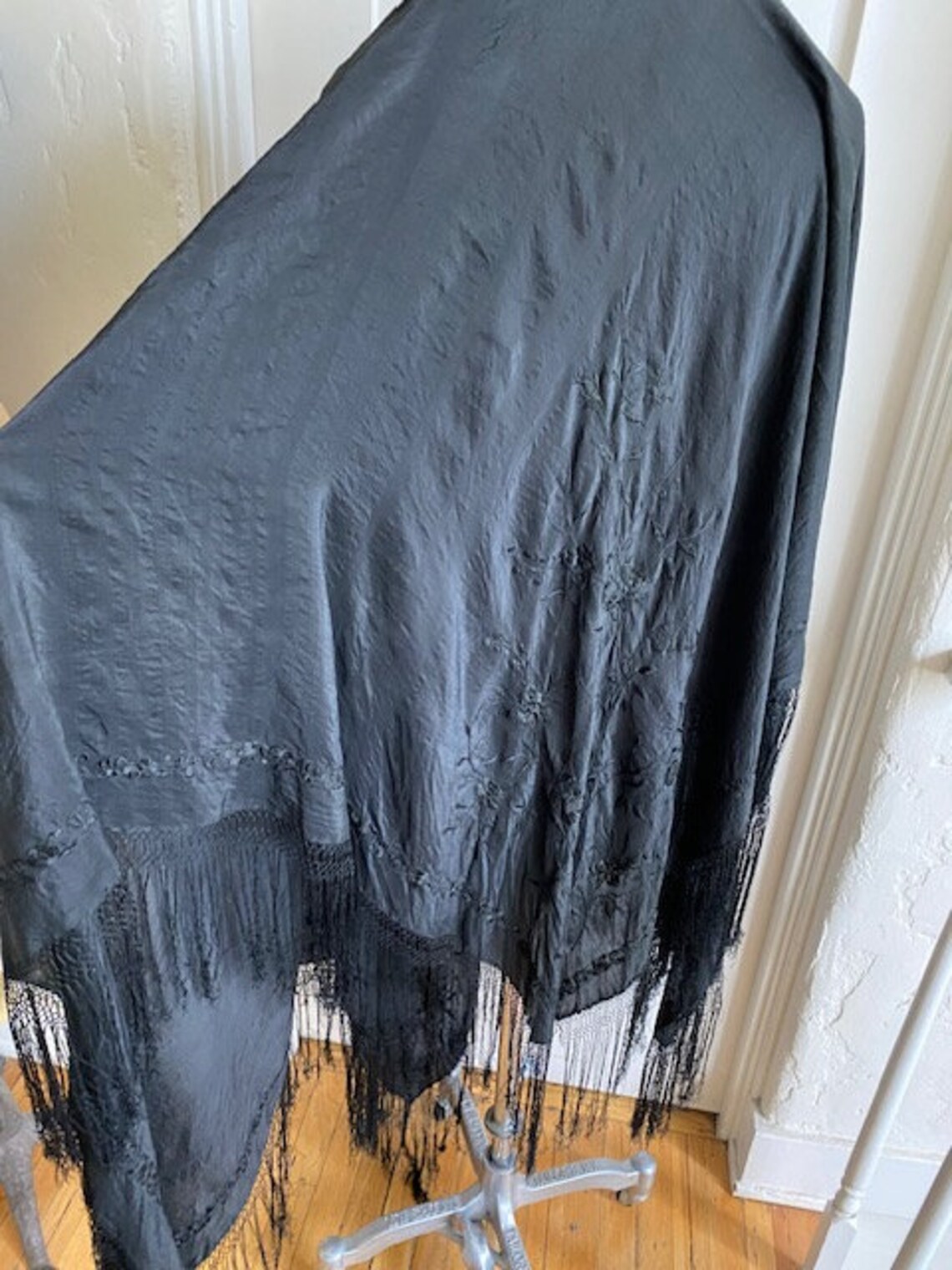 Beautiful Large Vintage Victorian Black Silk Hand Embroidered Piano ...