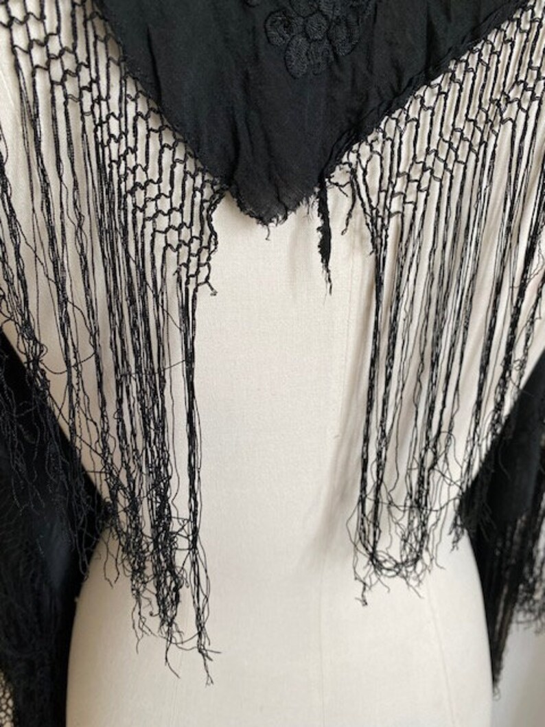 Beautiful Large Vintage Victorian Black Silk Hand Embroidered Piano ...