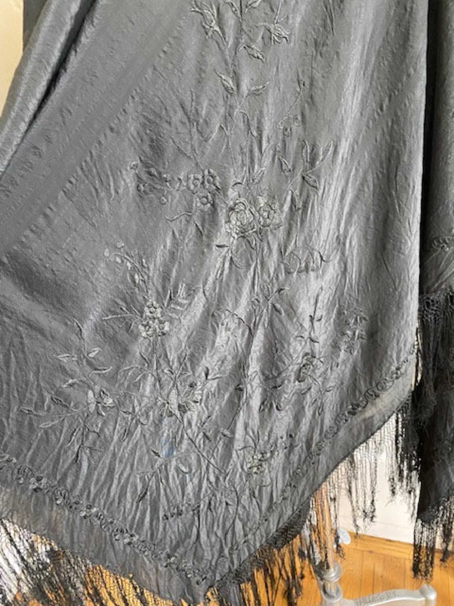 Beautiful Large Vintage Victorian Black Silk Hand Embroidered Piano ...