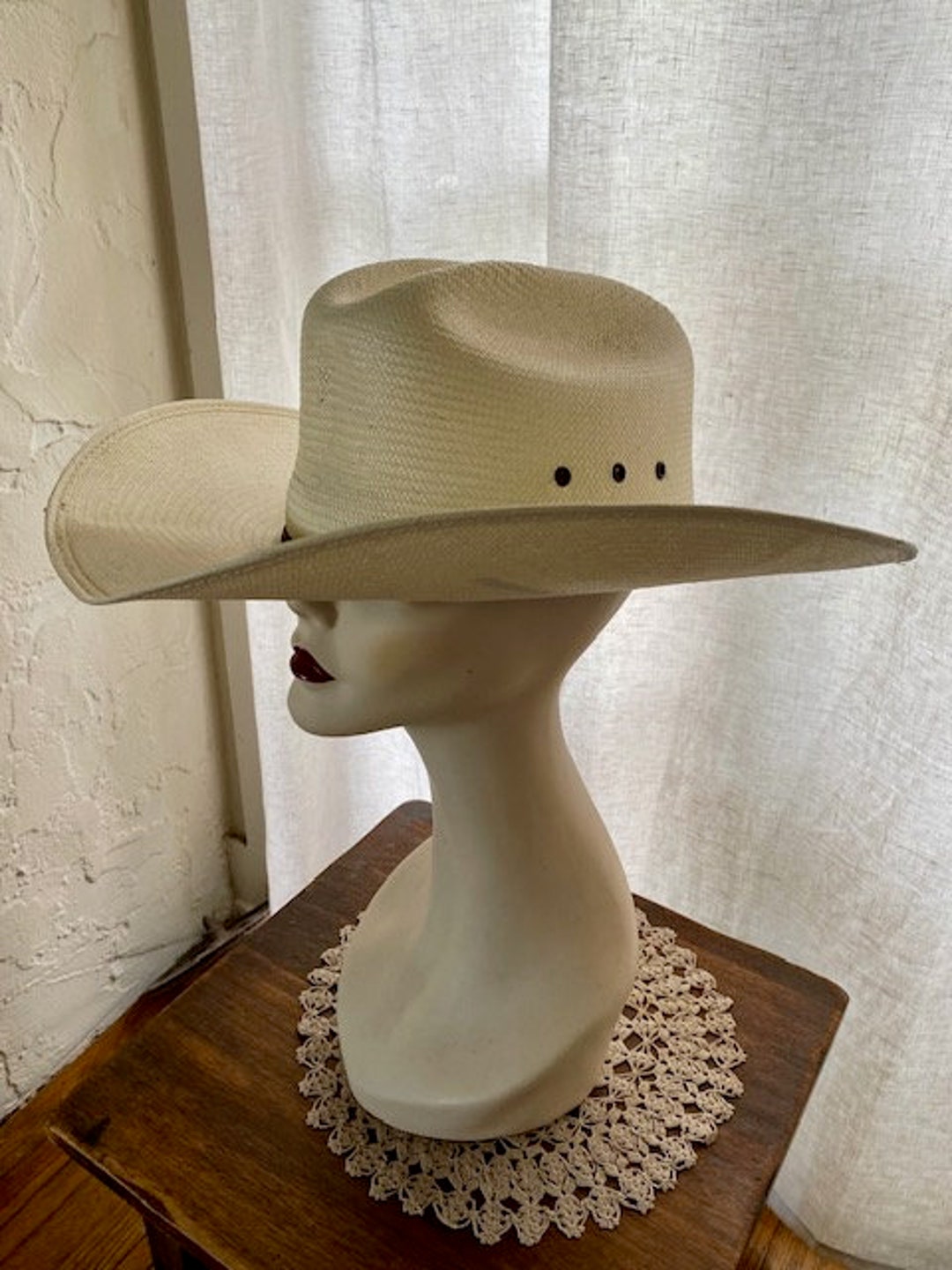 Vintage Bailey U-rollit off White Straw Western Cowboy Hat - Size 7-1/2 ...