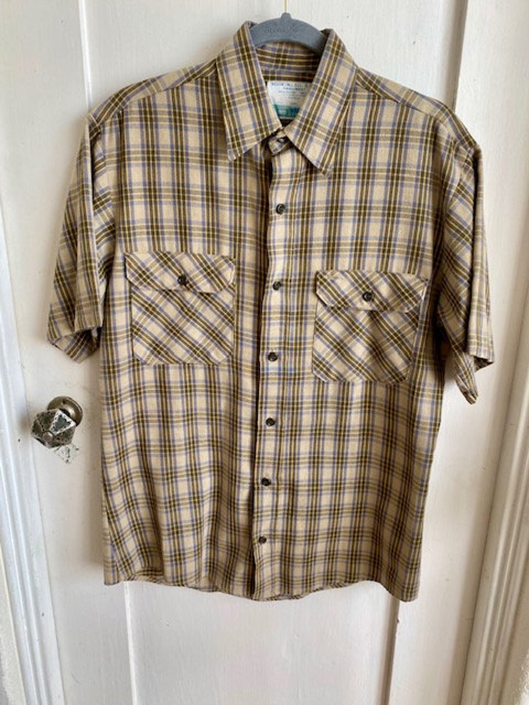 Vintage Sears Work Leisure Tan Plaid Short Sleeve Work Shirt - Medium ...