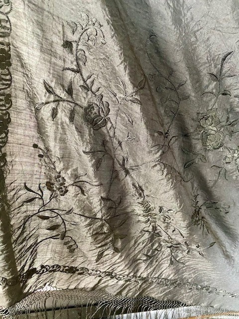 Beautiful Large Vintage Victorian Black Silk Hand Embroidered Piano ...