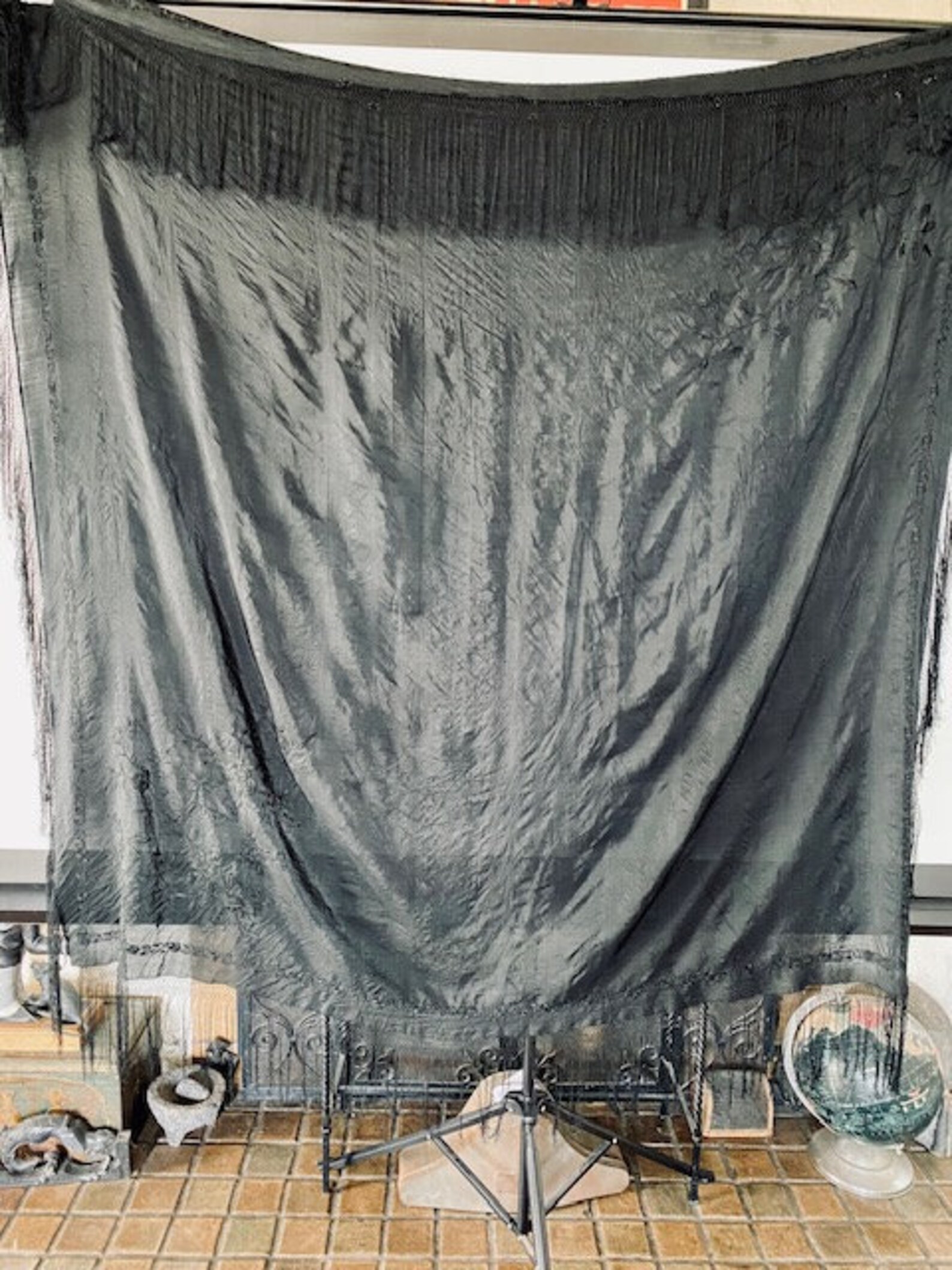 Beautiful Large Vintage Victorian Black Silk Hand Embroidered Piano ...