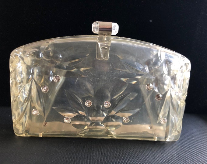 VINTAGE 1950'S CLEAR Lucite Clutch With Rhinestones - Etsy