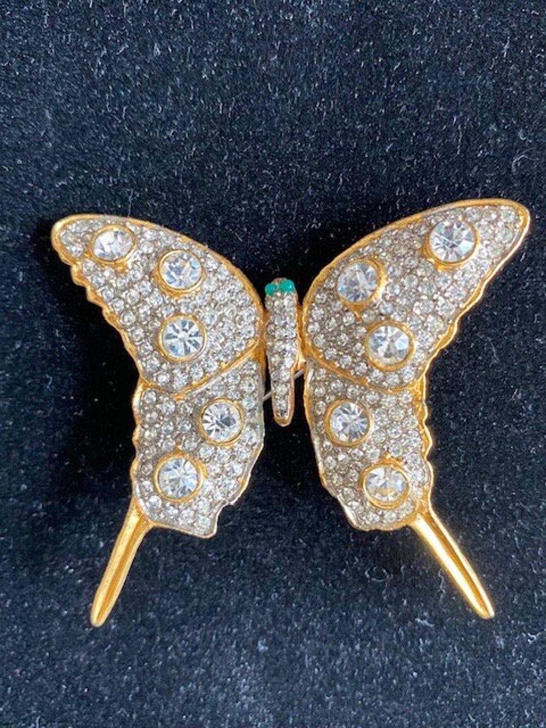 Vintage 70s KJL Kenneth Jay Lane Gold Tone Rhinestone Crystal Butterfly ...