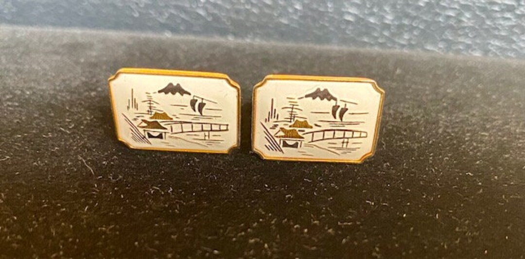 Vintage MCM Amita White & Goldtone Damascene Japan Bridge Scene ...