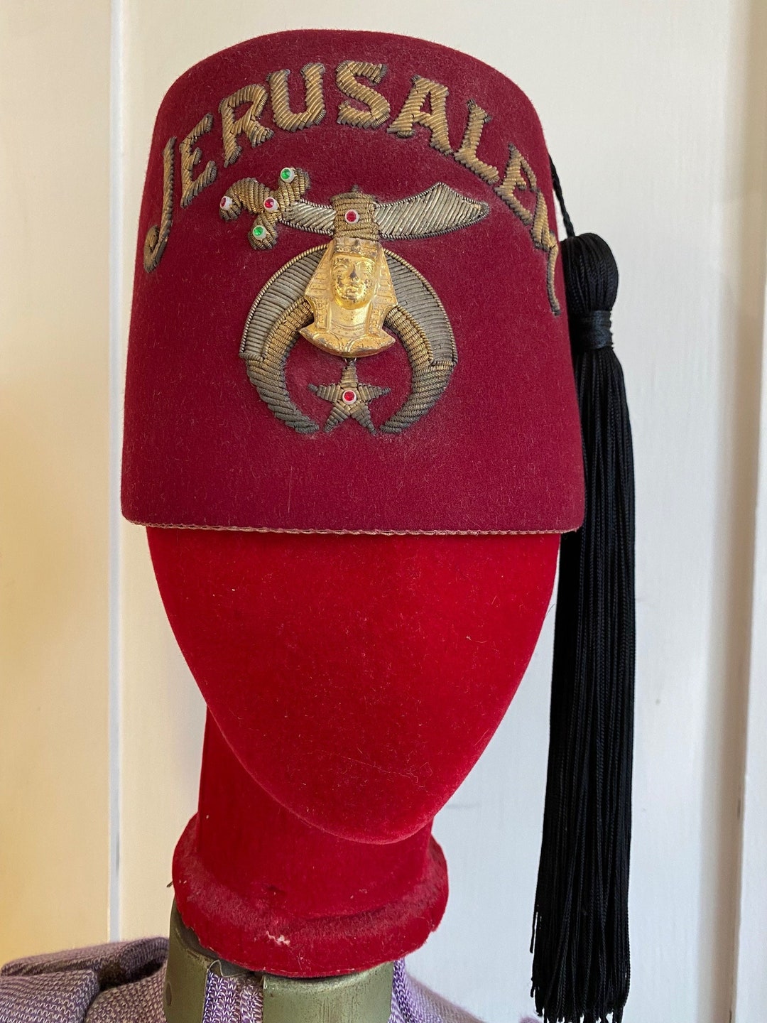 Vintage JERUSALEM SHRINER Wool Fez W Tassle Louisiana Chapter Size 7 1/ ...