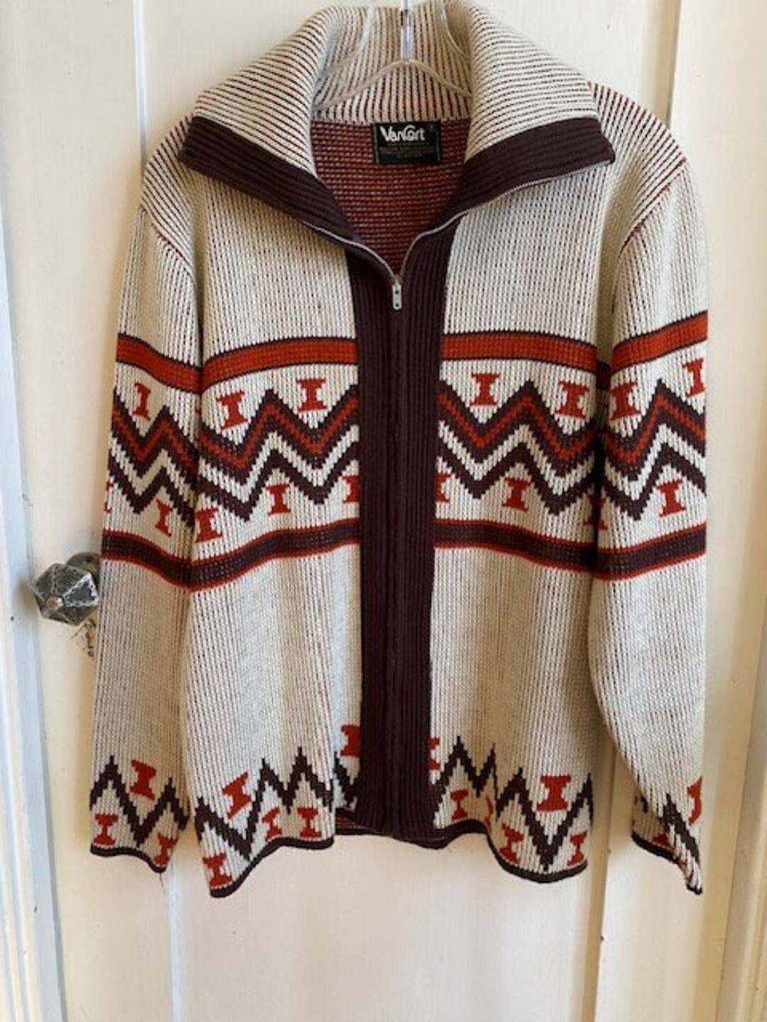 Vintage Van Cort 70's Aztec Meets Nordic Ski Lodge Zip Front Cardigan ...