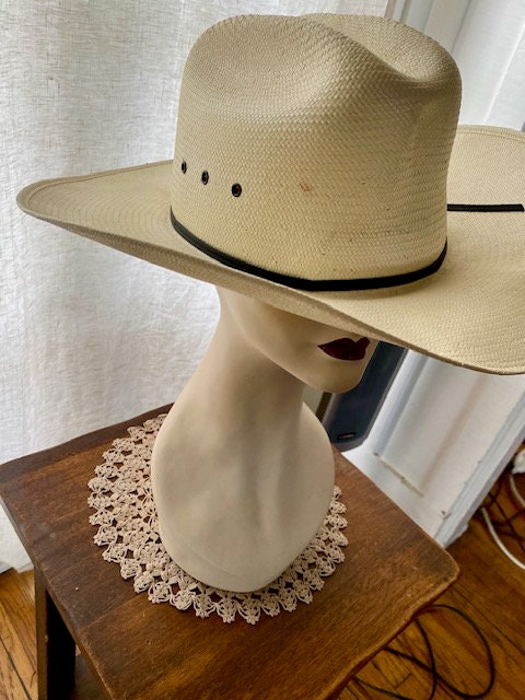 Vintage Bailey U-rollit off White Straw Western Cowboy Hat - Size 7-1/2 ...