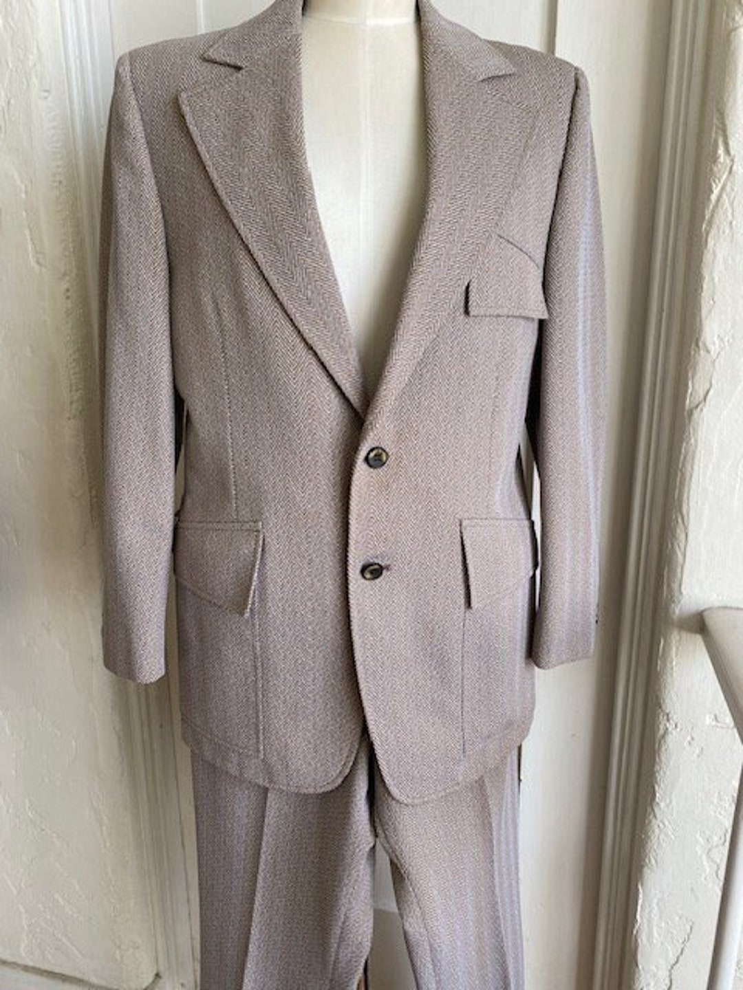 Vintage 70s MERIT for Johnnys Mens Shop Herringbone 2 Pc Suit Size 40 ...