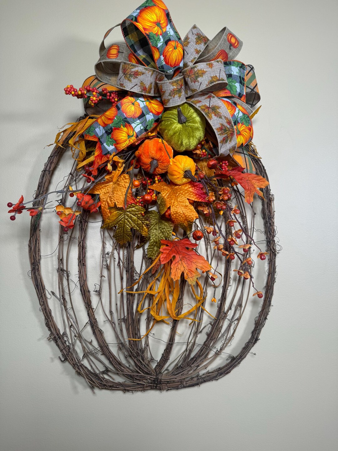 Fall Pumpkin Grapevine Door Hanger for Front Porch, Cabin, Lodge, or ...