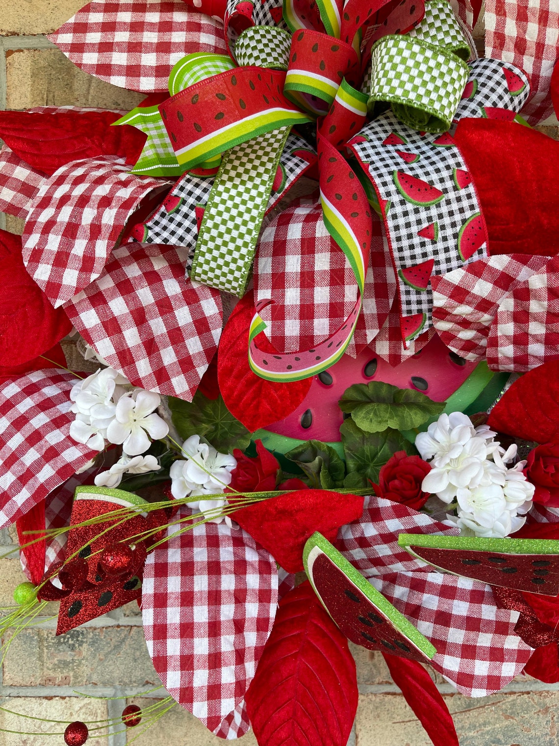 Watermelon Wreath: Farmhouse Kitchen Decor With Gingham & Hydrangeas - Etsy