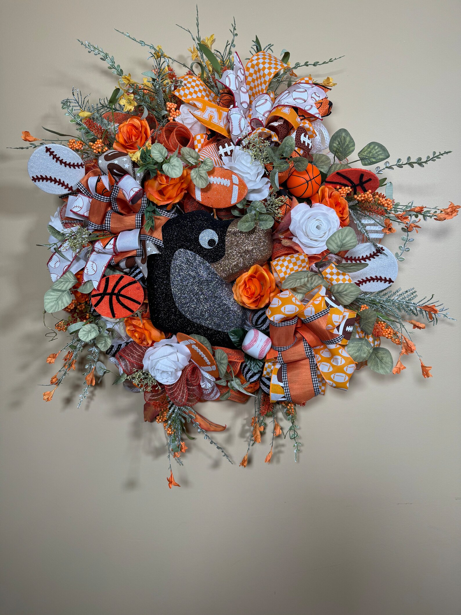 Tennessee Vols Sports Wreath: Smokey Mascot Front Door Decor - Etsy